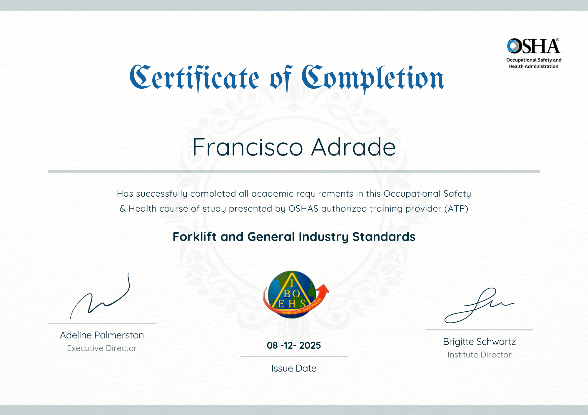 OSHA Forklift Certification Card Template for Industry